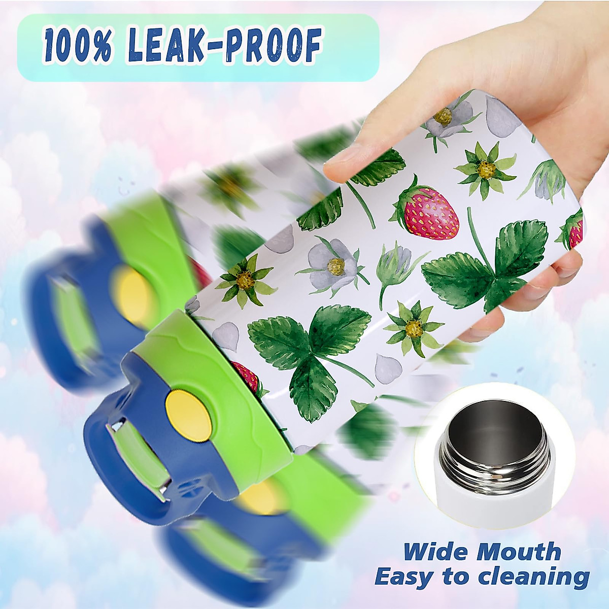 HIZEE 12 oz Sublimation Tumbler,6 Pack Sublimation Straw Sippy Cup Blank with One-click Pop-up Straw and Handle,Spill Proof Stainless Steel Thermos Water Bottles for School,Milk, Soda, Juice, Drinks