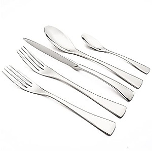 Snplowum Silver Tableware 20Pcs Mirror Polished 18/10 Stainless Steel Luxury Flatware - Heavy Cutlery Set Service For 4 Include Knives/ Forks/ Spoons/ Salad Fork/ Teaspoon, Dishwasher Safe