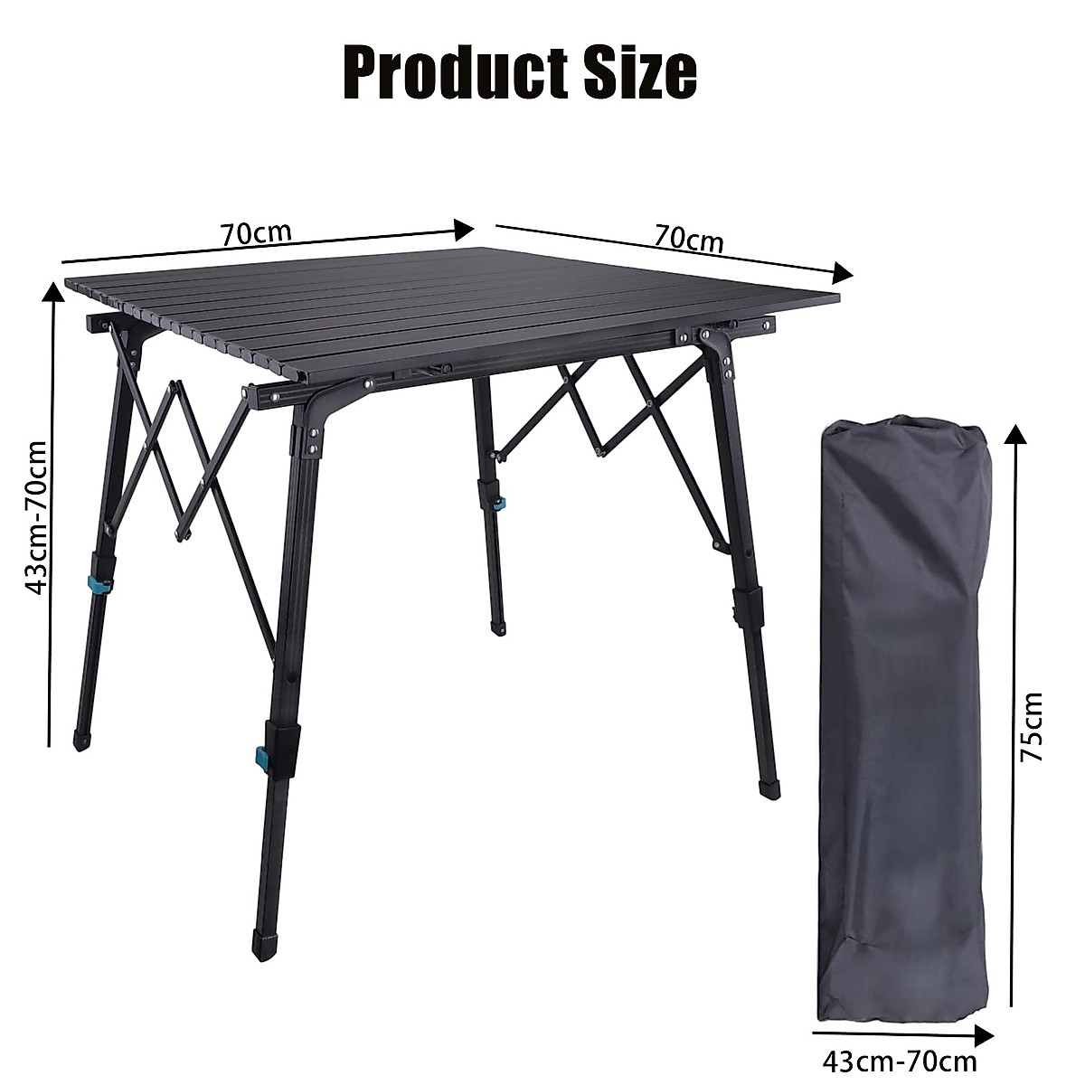 IBEQUEM Aluminum Foldable Table, Outdoor Camping Table Folding, Portable Lightweight Height Adjustable Camping Table with Carry Bag for Indoor Outdoor Travel, Camping Party BBQ Backyard (Black)