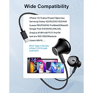 WYHOO USB C Headphones, USB Type C Earbuds Magnetic Wired Earphones with Microphone for iPhone15/15pro/15pro max, ipad pro,Samsung Galaxy S23 S22 S21 S20 Ultra,Note 10 20, Pixel 7/6/6a Oneplus