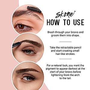 Skone Cosmetics The Original Brow Wand Eyebrow Pencil with Brush - Dual-Sided Retractable Waterproof Long-Lasting Brown Eye Brow Pencils for Women with Sleek Eyebrows - Chocolate for Brunettes