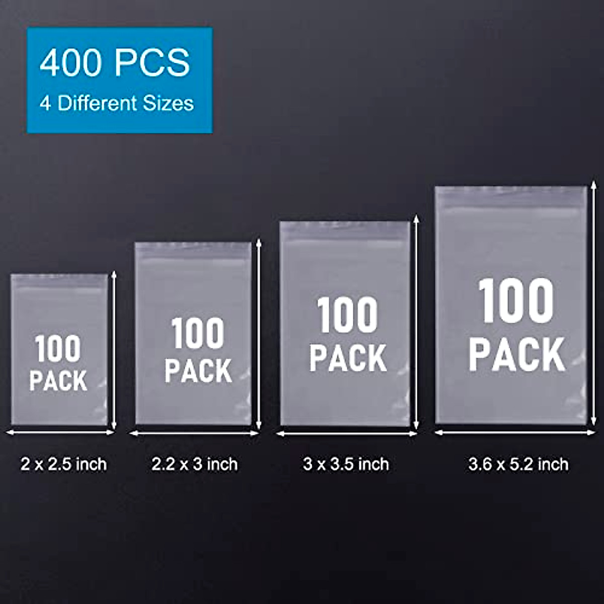 Small Plastic Bags, 400 PCS Mini Baggies, 4 Assorted Sizes, Transparent Jewelry Bags, Mini Zip lock Bags, Resealable Poly Bags for Pill, Beads, Screws, Packaging