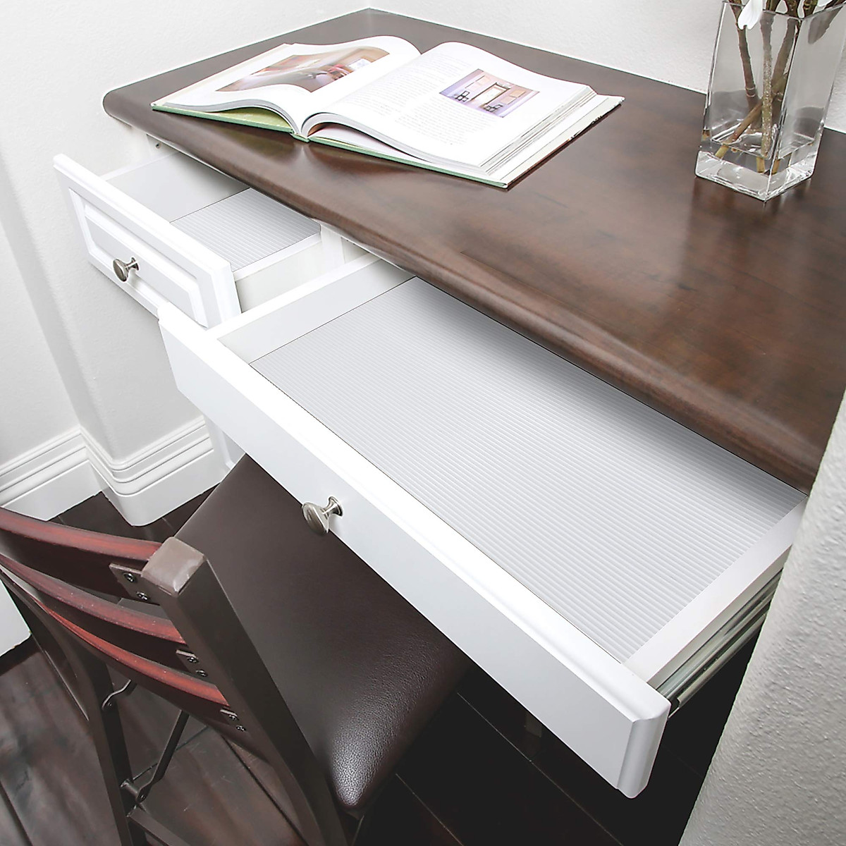 Smart Design Wire Rack Shelf Liner - Ribbed Grip - 18 Inch x 4 Feet - NSF Certified - for Steel Metal Shelves - Home Garage and Kitchen - Clear