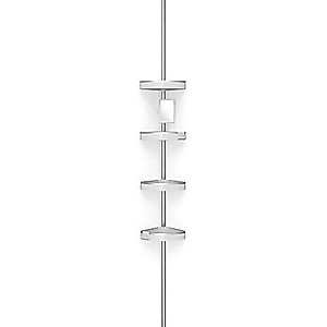 HiRISE 4 70034 Tension 9 Foot Aluminum Bathroom Shower Caddy with Adjustable Mirror and Razor Hooks for Storing Your Washroom Accessories, Mist Grey