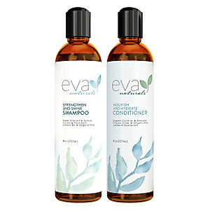 Natural Strengthening Hair Shampoo and Conditioner Set - All Hair Types Hair Care Set with Amino Acids, Herbal Extracts Add Shine and Moisture to Revive Color Treated Hair by Eva Naturals, 8 oz. Each
