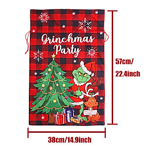 Adurself 2PCS Christmas Santa Sack Large Red and Black Buffalo Plaid Christmas Canvas Gift Bag 22.4 x 15 In Reusable Xmas Santa Drawstring Gift Bag for Package Storage Christmas Party Supplies Favors