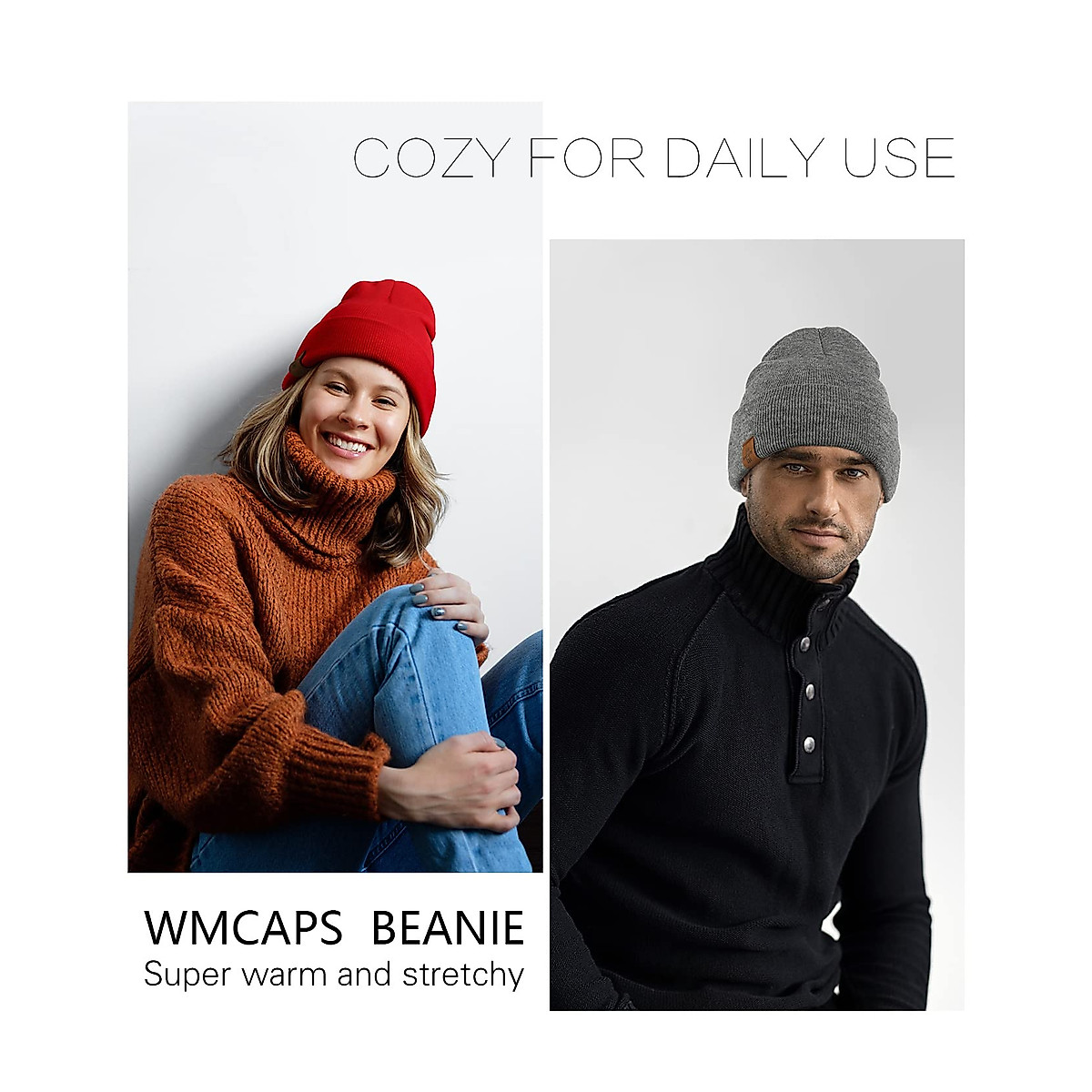 Winter Beanie Acrylic Winter Hats for Women Men Soft Warm Unisex Cuffed Beanie (Black)