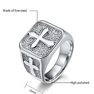 Jude Jewelers Stainless Steel Signet Style Christian Cross Religious Cocktail Party Biker Statement Wedding Ring (Silver, 9)