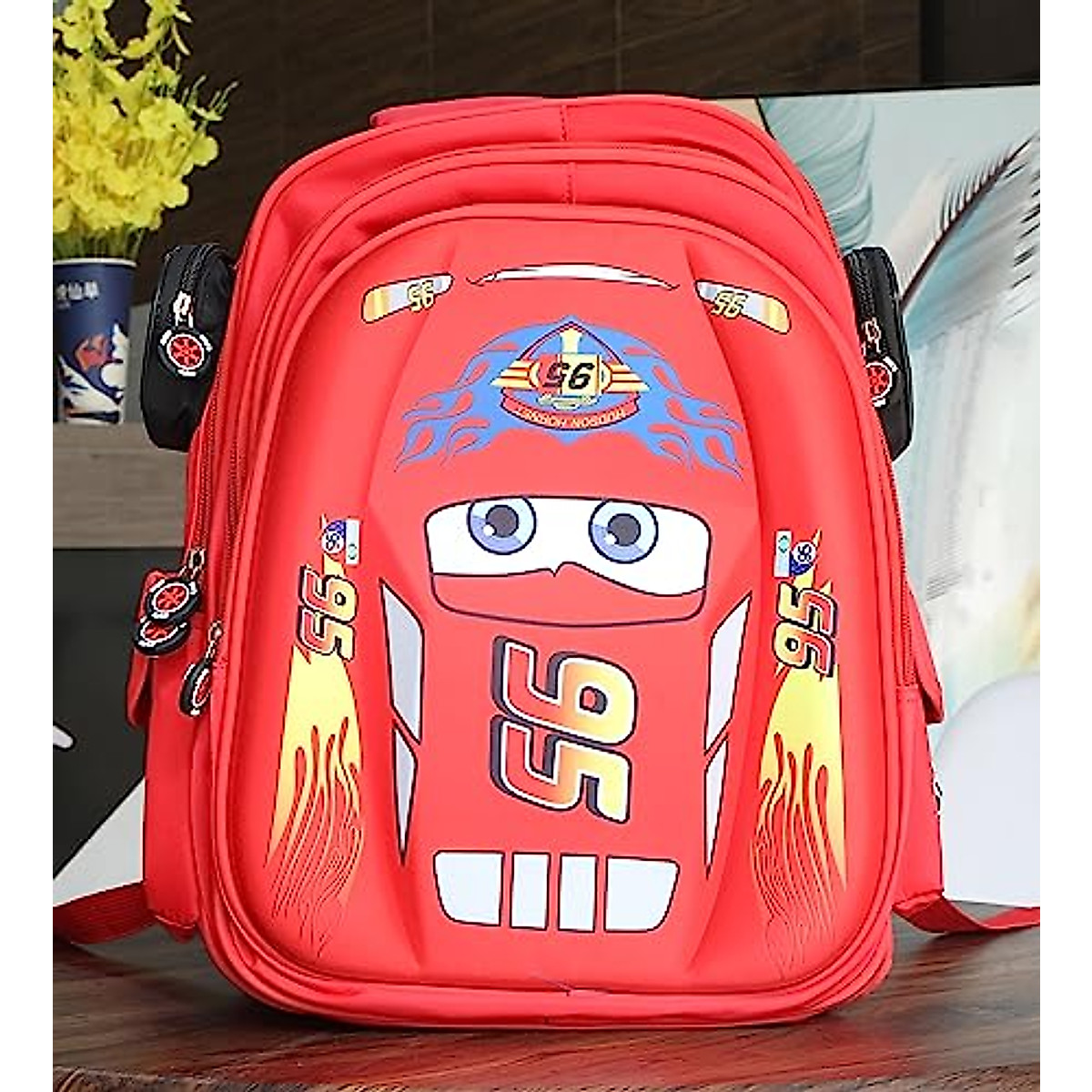 Minghai Kids Truck Car Backpack Waterproof Cartoon Comic Kindergarten Children Preprimary School Boys Backpack (red)