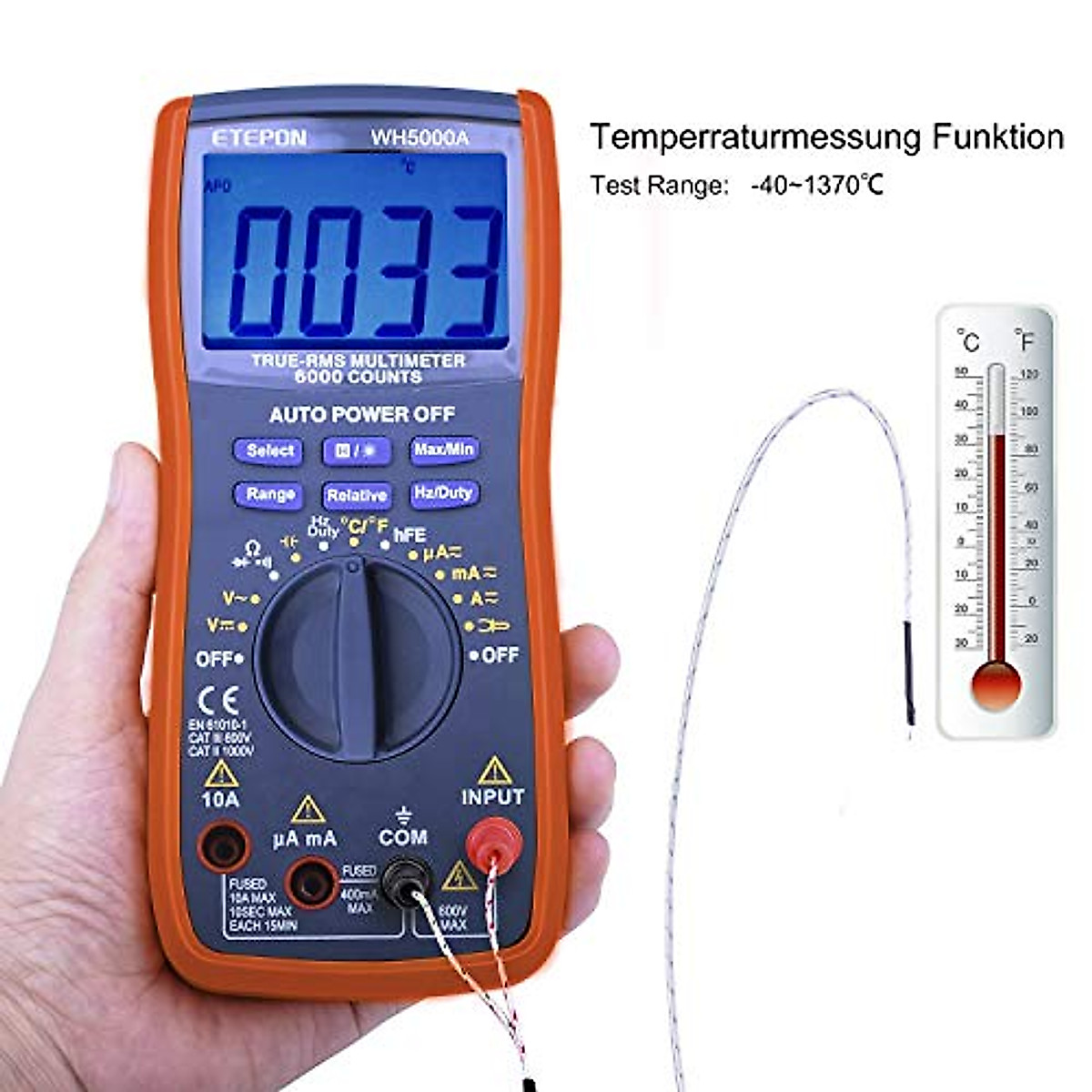 ETEPON Digital Multimeter True RMS Auto Raging Voltage Tester, Measures, Voltage, Current, Resistance, Continuity, Frequency, Capacitance, Temperature, Test Diodes,Transistors（6000 Counts Multimeter)