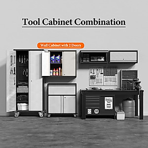 SUXXAN Metal Wall Cabinets for Storage with Lock,Steel Garage Hanging Cabinet with 1 Adjustable Shelf and 2 Doors,Garage Cabinet Upper,Wall Mounted Metal Cabinet for Office and Home