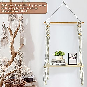 Axgo Macrame Hanging Shelves, Handmade Bohemian Woven Hanging Shelves Macrame Wall Hanging Shelf 16" x 6" Boho Wall Decor for Books Photos Collectibles Small Plants Perfumes