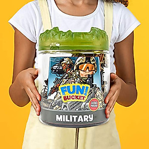 Sunny Days Entertainment Military Battle Group Bucket Over 100 Assorted Soldiers and 20 Accessories Toy Play Set for Kids, Boys and Girls | Plastic Army Men Figures with Storage Container