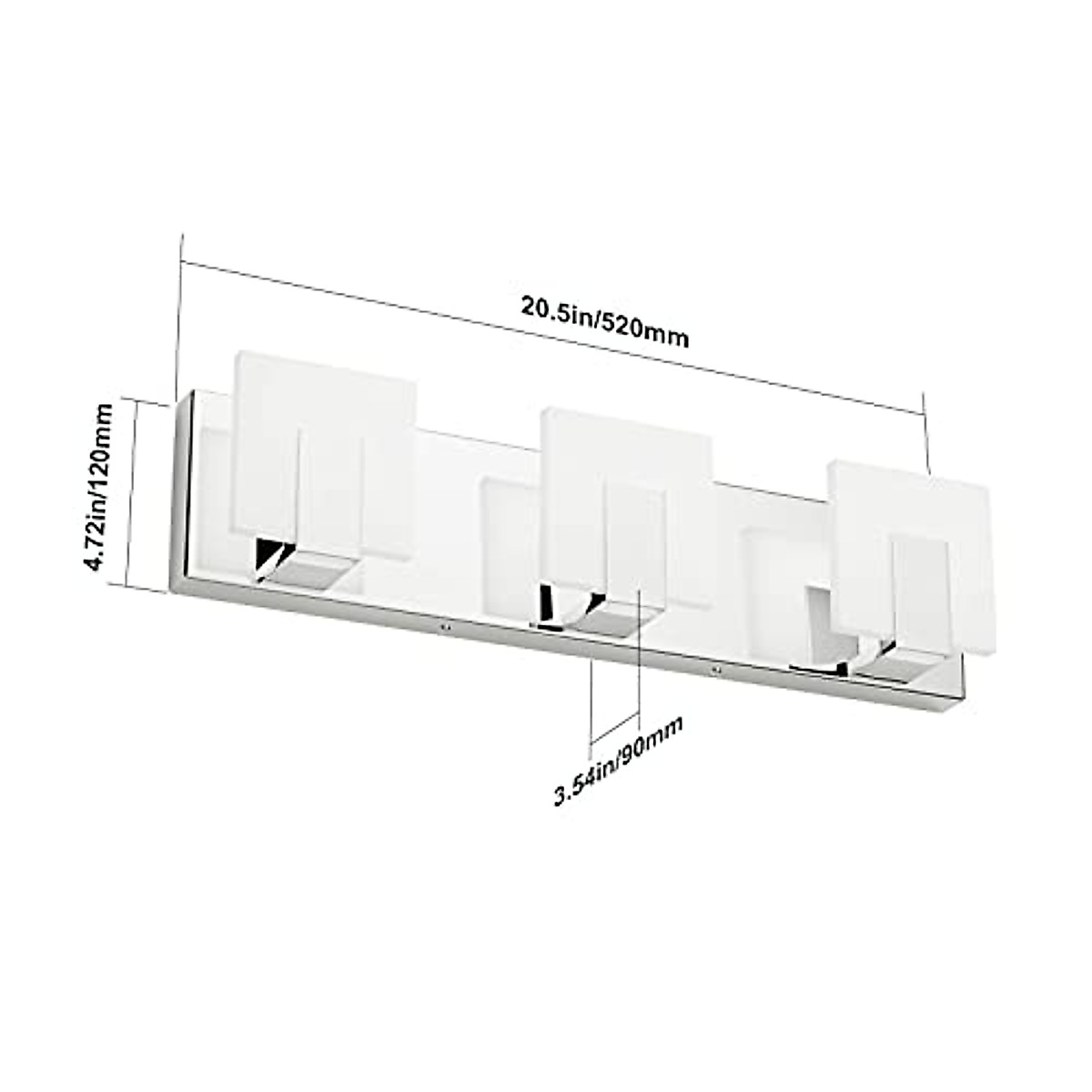 Aipsun 3 Lights Dimmable Modern LED Vanity Light for Bathroom Frosted White Acrylic Chrome Up and Down Bathroom Wall Light Fixtures Over Mirror(White Light 6000K)