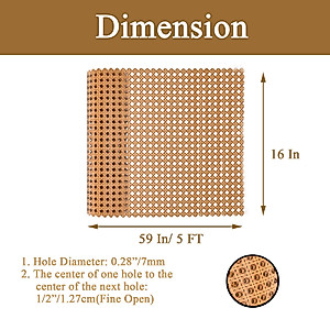 16" x5FT Plastic Rattan Cane Webbing, Woven Open Mesh Cane Net Roll for DIY Caning Furniture Decor Projects: Chair, Cabinet, Ceiling and Door(59x16 in)