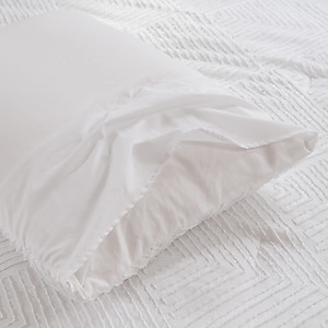 LAVACHEY Queen Comforter Set, White Boho Bedding Comforter Sets Extra Fluffy, Tufted Design Bed Comforter 3 Pieces (1 Comforter, 2 Pillowcases)