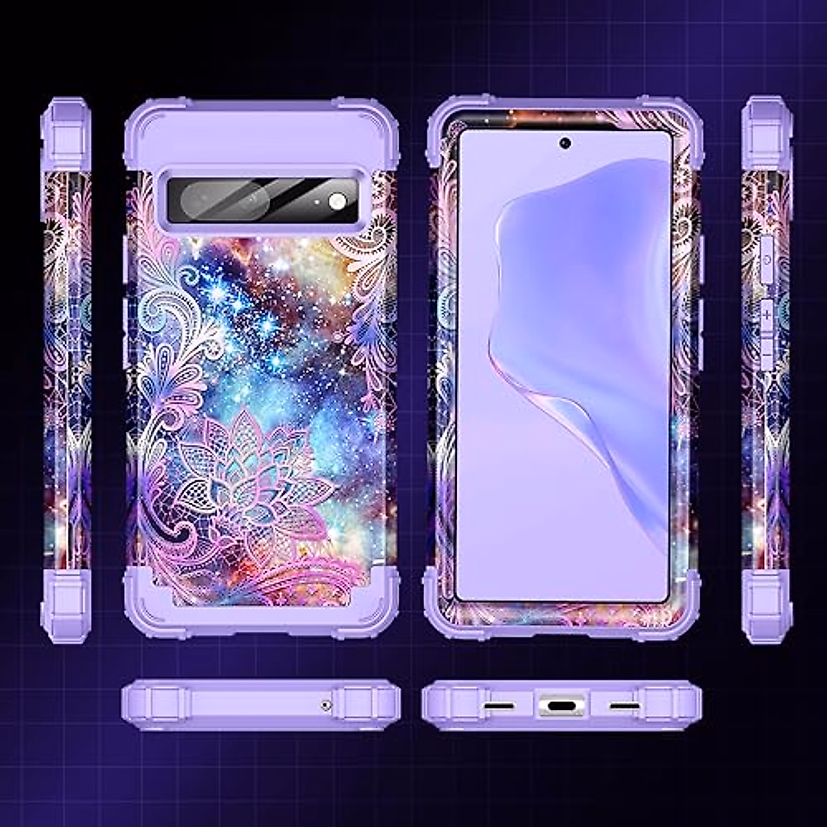 Uamark for Google Pixel 7 Pro Case,Three Layer Heavy Duty Sturdy Shockproof Full Body Drop Protective Women Girl Cover with 2 Camera Lens Protector Case for Google Pixel 7 Pro 5G (2022),Purple