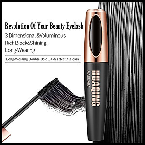 3 Pack HuaQing 5D Voluminous Fiber Mascara,Black Volume and Length Waterproof Smudge-proof Natural No Clumping Smudging Lasting All Day