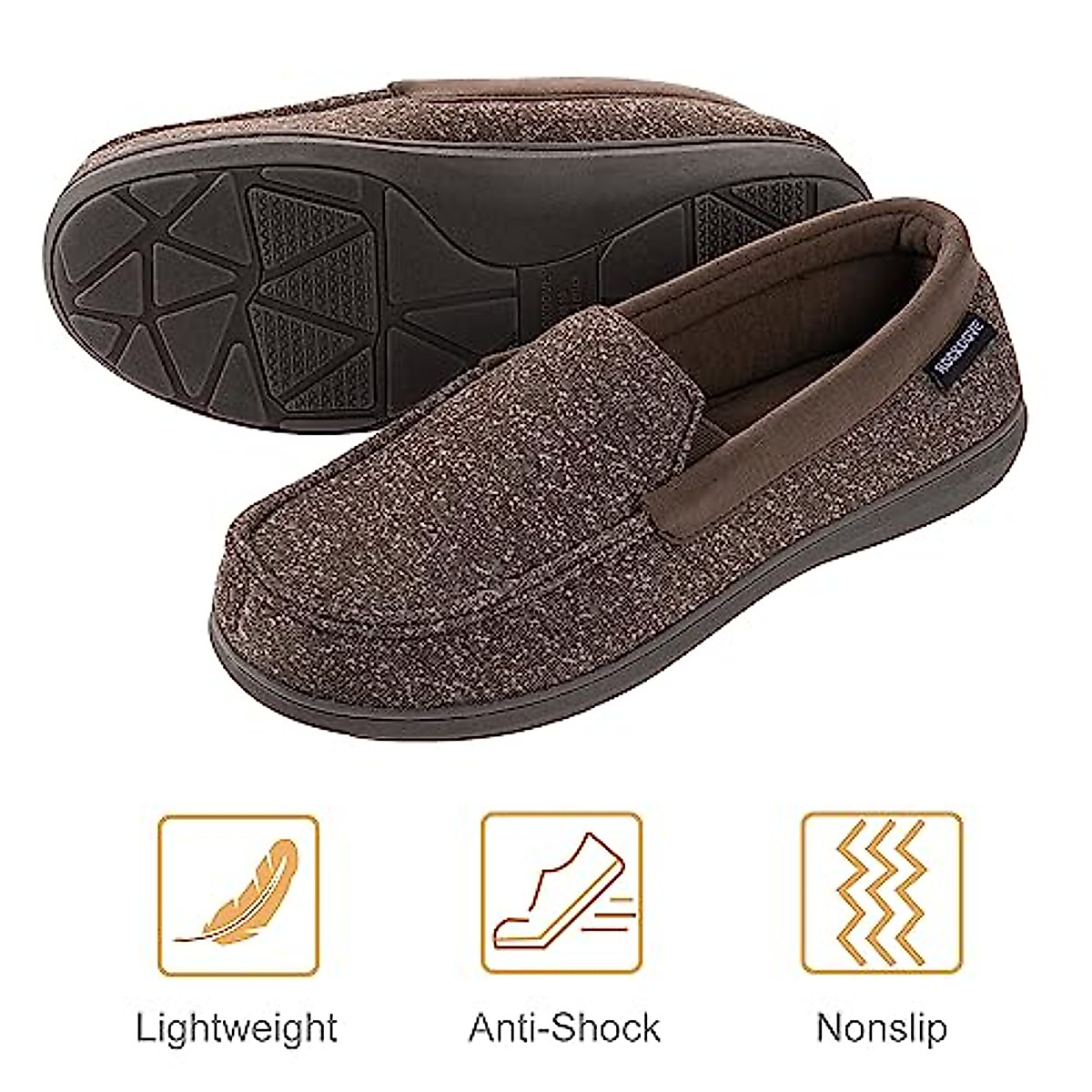 RockDove Men's SILVADUR Tweed Memory Foam Moc Slipper, Size 9 US Men, Coffee