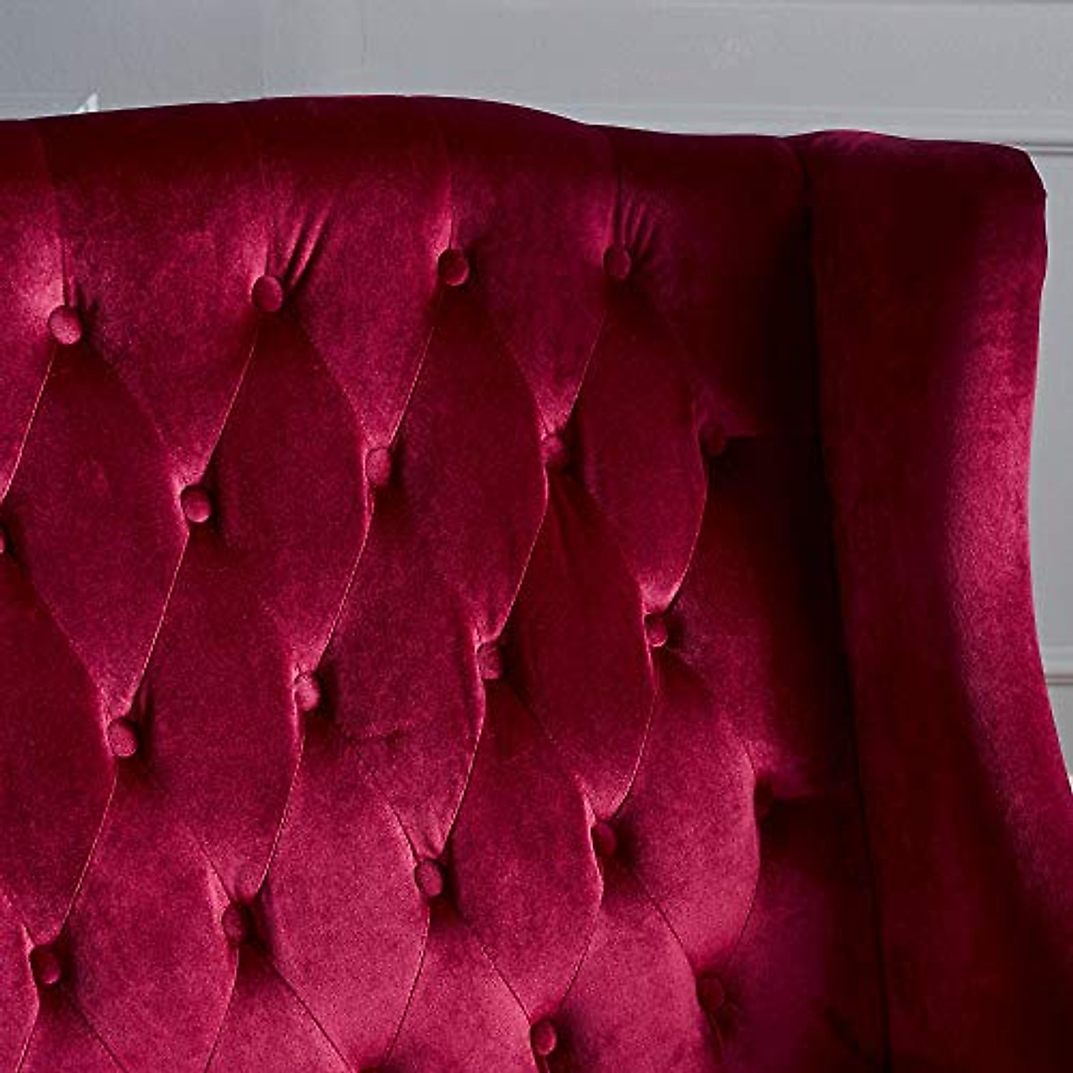 Contemporary Home Living 50.25" Wine Red and Brown Traditional Button Tufted Winged Loveseat