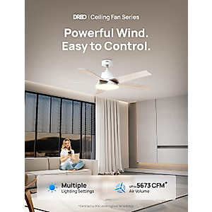 Dreo Smart Ceiling Fan with Lights, 52 Inch, 12 Speeds & 3 Fan Modes, Stepless Color Tones, Dimmable LED Light, 12H Timer, Quiet DC Motor, Remote/APP/Alexa Control, White Ceiling Fans Indoor