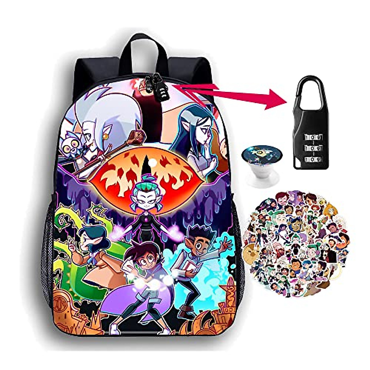 Mollly Gift The Anime owl backpack Unisex Backpack The Owl House Merch with Stickers password lock Phone Grips