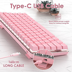 LexonElec Pink Gaming Mechanical Keyboard White Backlit 82 Keys Illuminated Type-C Wired Gaming Keyboard with Red Switches for Computer Gamers (Pink)