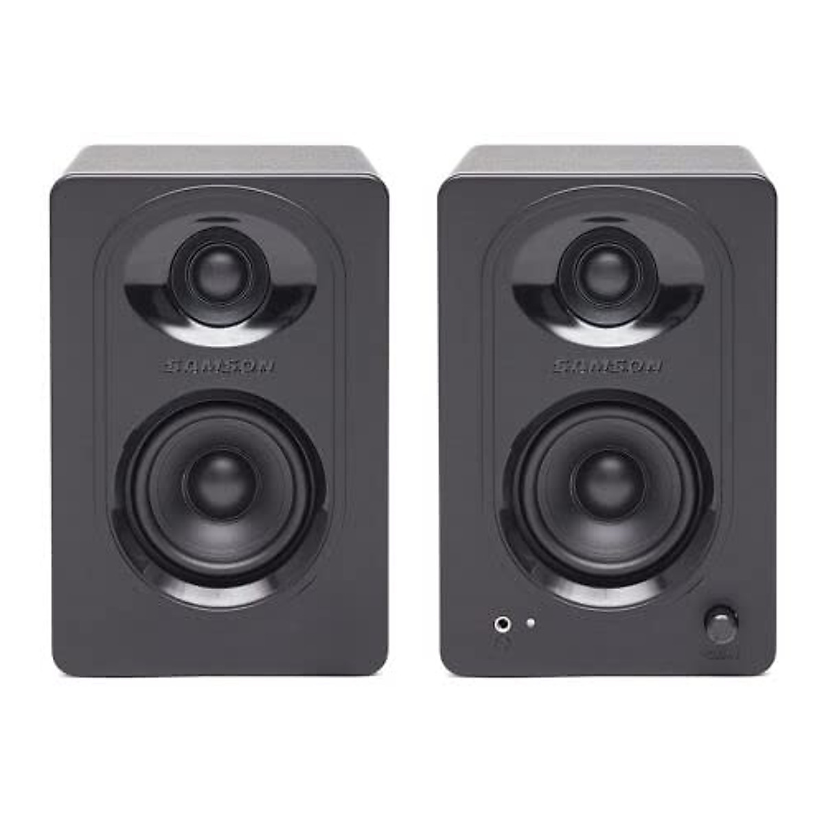 Samson SAM30 3-Inch Powered Studio Monitors Pair Featuring Polypropylene Woofer and 3/4-inch Silk-Dome Tweeter in MDF with Textured Vinyl Covering (Black)