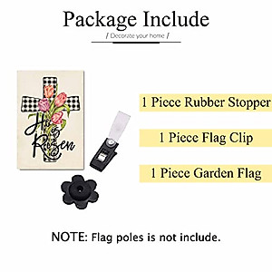 ORTIGIA Easter Cross Garden Flag Double Sided Buffalo Plaid Cross Tulip Flowers He is Risen Religious Garden Flag Spring Seasonal Outdoor Outside Yard Lawn Decoration 12x18 Inch