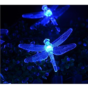 MUEQU Solar String Lights, Waterproof 20ft 30 LED Dragonfly Christmas Fairy Lights Garden Solar Lights,Decoration String Lights for Indoor, Garden, Home, Patio, Lawn, Party and Holiday (Blue)