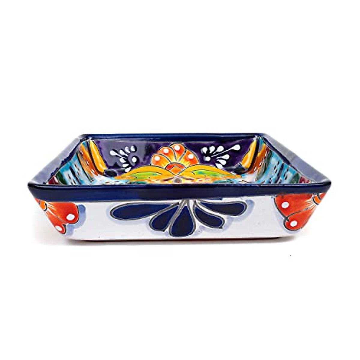 Enchanted Talavera Pottery Hand Painted Ceramic Rectangle Serving Platter Dish Appetizer Plate Tray Food Mexican Floral Pattern Party Fiesta Thanksgiving Jewelry Holder (Medium 9.5 x 7.5 x 1.75)