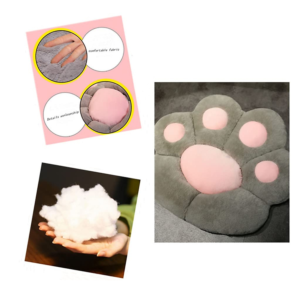 JOSON Cat's paw Cushion Comfortable Bear's paw Chair Cushion Cute Sofa Office Floor seat Cushion (27.8 x 23.6 inch Grey)
