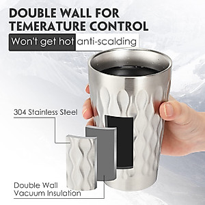 Mimorou 8 Pack 16oz Stainless Steel Cups Pint Cup Metal Double Layer Insulated Drinking Cups Beer Water Tumbler Camping Reusable Stackable Cup for Office Party Hot Cold Drink