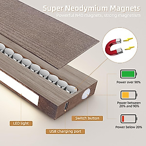 FINDKING 18 Inches Lighted Magnetic Knife Strip, Backlit LED Utensil Holder for Wall and Refrigerator, Magnet Knife Rack for Home Kitchen, No Drill (Ash Wood, Dark Brown)