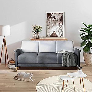 Meeyar Comfortable 3 Seater Sofa Couch, Modern Grey Upholstered Fabric Sofa for Living Room, Comfy Sofas Couches for Office Bedroom Apartment, Metal Sofa Legs, Foldable Tray Arm, 79 Inches