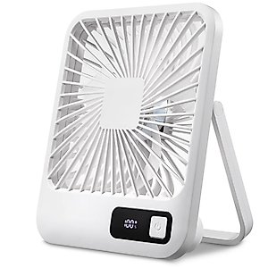 Venanoci LAAAZY Small Desk Fan, Portable USB Rechargeable Fan, Tilt Folding Personal Mini Fan with 2000mAh Battery and LCD Display, Strong Wind, Ultra Quiet, 5 Speed Modes for Office, Home, Camping