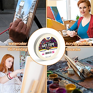 TSSART White Art Tape Medium Tack - Masking Artists Tape for Drafting Art Watercolor Painting Canvas Framing - Acid Free 1inch Wide 180FT Long