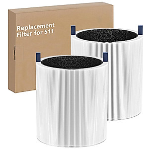 2 Pack 511 Replacement Filter, Compatible with Blue Air Blue Pure 511 Air Purifier, True H13 HEPA Filters, and Activated Carbon Filter