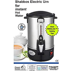 Classic Kitchen 28 Tea Cup Capacity Hot Water Boiler Urn with New Twisloc˜ Safety Tap , Metal Spout, Stainless Steel Double Wall and Dual Heating Elements Instant Heating and with Reboil