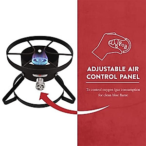 GasOne B-5150 Outdoor Cooker - 14.5" Wide with High Pressure Steel Braided Hose Propane Burner Camp Stove - Red QCC