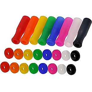 Mini Skater 8Pcs Multi Color Food Grade Silicone Straws Tips Covers and 16Pcs Straw Silencers Anti-scald/Cold Straws Cover for 1/4 Inch Wide (6MM OD) Stainless Steel Straws,8 Colors
