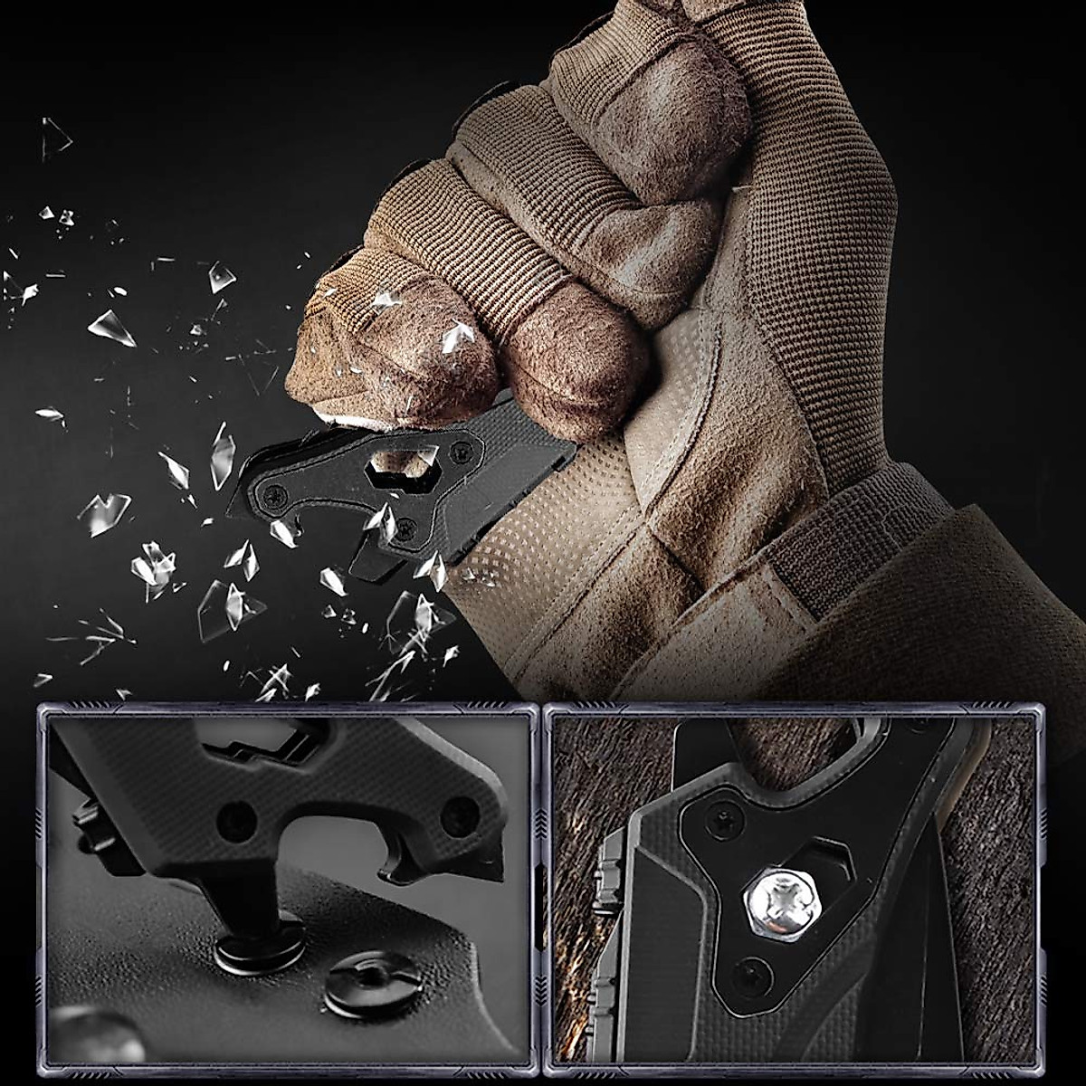 Folding Pocket Knife, G10 Handle Multifunction Rescue Folding Knife, with Glass Breaker, Bottle Opener and Simple whistle for Outdoor Survival (Black) (Black)