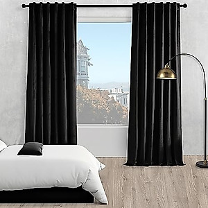 Topfinel 90 Inches Black Blackout Velvet Curtains for Living Room,Rod Pocket Back Tab Brightens Thick Vertical Backdrop Drapes for Living Room Cinema/Room Dividers 90 Inch Length 2 Panels,Black