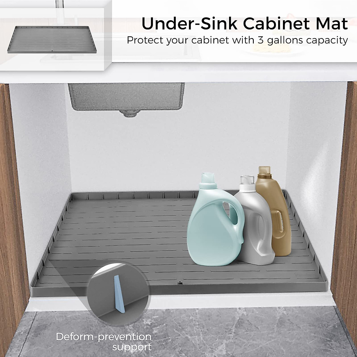 Waterproof Under Sink Mat for 36" Cabinet,Homaisson 35”×22” Flexible Silicone Cabinet Protection Mat, Under Sink Tray, Drips Leaks Spills Protector, Cabinet Liner for Kitchen, Bathroom