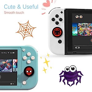PERFECTSIGHT Spider Switch Joycon Thumb Grips, Cut Animal Joystick Caps for Nintendo Switch, 4 PCS Thumbstick Cover for Switch Lite, Switch OLED, Analog Stick Button Cover for NS Controller