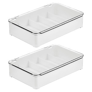 mDesign Plastic Stackable Eyeglass Case Storage Organizer with Hinged Lid for Unisex Sunglasses, Reading Glasses, Fashion Eye Wear, Protective Glasses, 5 Sections, Ligne Collection - 2 Pack - White