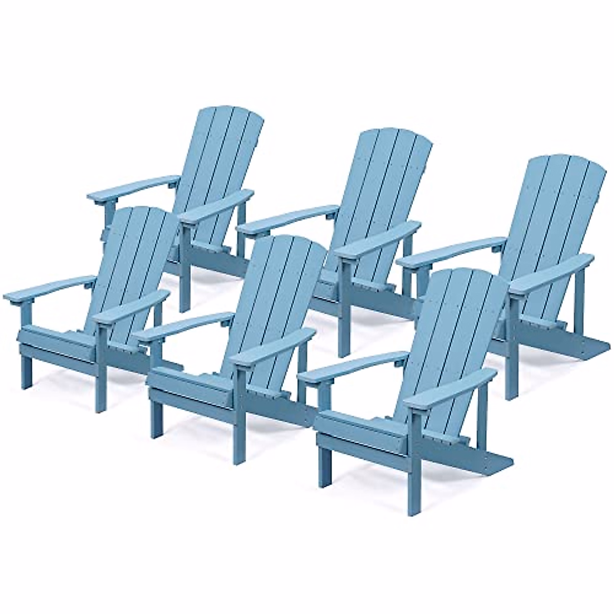Aok Garden Adirondack Chairs Set of 6, Weather Resistant Hips Plastic Fire Pit Chairs, Modern Poly Adorondic Outside Chairs, 350 LBS Adirondack Chair for Easy Assembly, Blue
