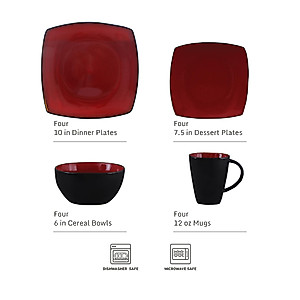 Gibson Soho Lounge 16-Piece Square Reactive Glaze Dinnerware Set, Red
