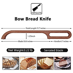 YAPULLYA Bow Bread Knife for Homemade Bread, 15.8" Wooden Sourdough Bread Knife Slicer, Bread Saw Cutter Serrated Easy to Cutting Kitchen Gift