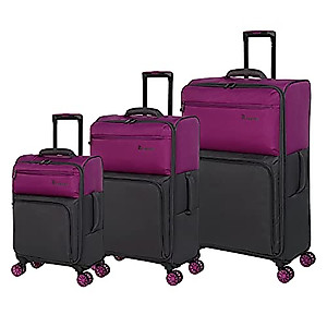 it luggage Duo-Tone 3 Piece Softside 8 Wheel Spinner Set, Fuschia Red/Magnet, (Set of 3)